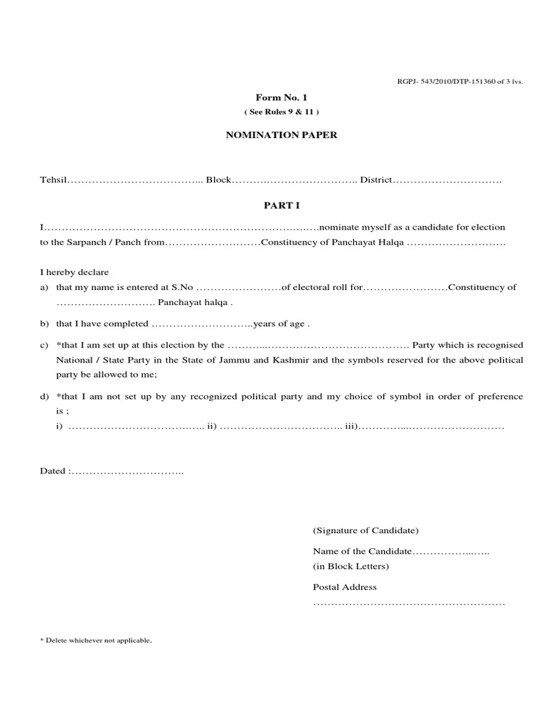 Nomination Forms | PDF | Affidavit | Bail