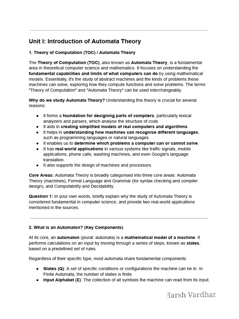 TOC Complete PDF With Questions by Harsh Vardhan | PDF | Automata Theory | Theory Of Computation