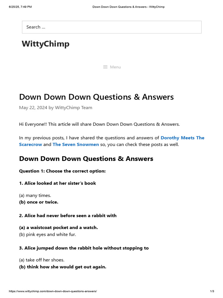 Down Down Down Q&A for Students | PDF