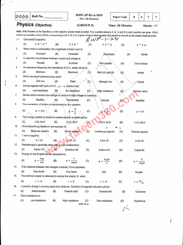 Physics-12 (RWP-24) | PDF