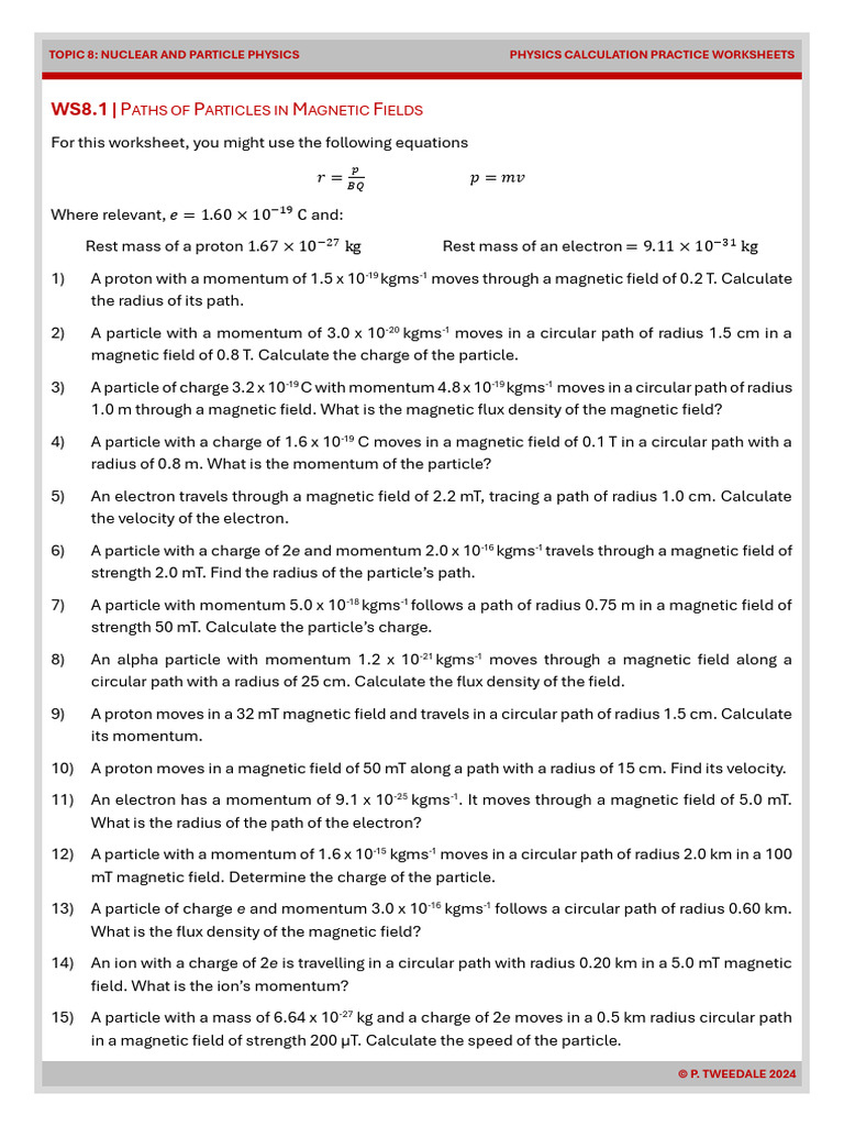 Magnetic Field Particle Path Calculations | PDF | Magnetic Field | Momentum