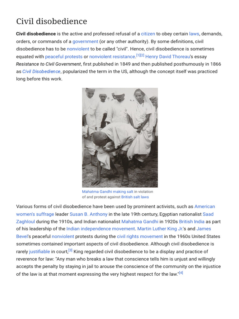 Civil Disobedience - Wikipedia | PDF | Civil Disobedience | Civil ...