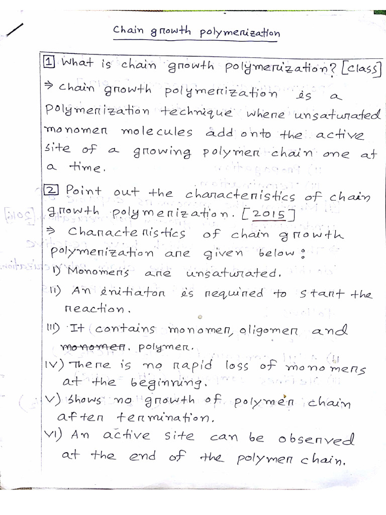 PSE - Chain Growth Polymerization Note | PDF