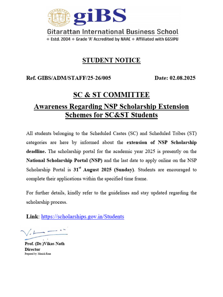 005 - SC ST Committee NSP Scholarship Last of Registeration 31.08.2025 ...