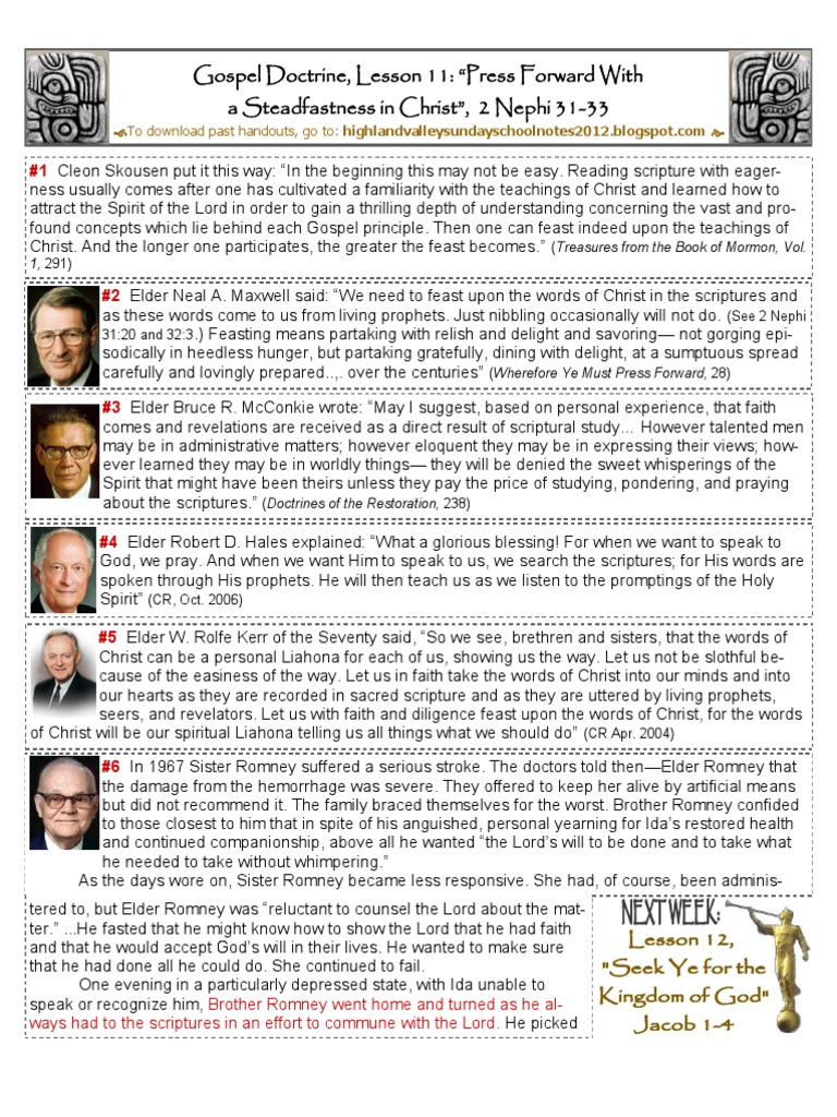 Lesson 11: "Press Forward With A Steadfastness in Christ" | PDF ...