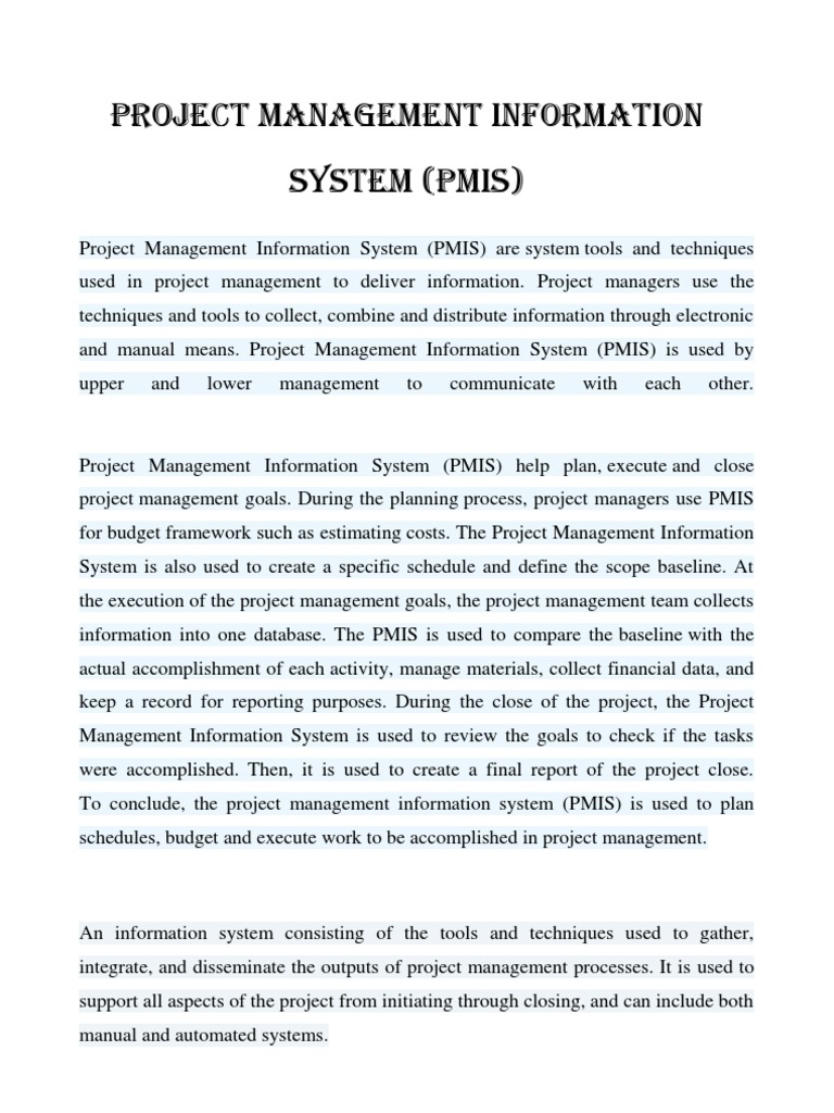 PMIS | Project Management | Information System