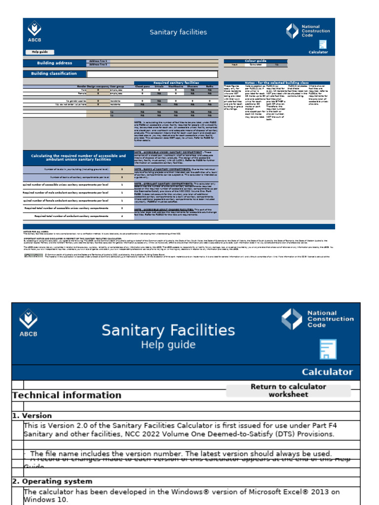 Sanitary Facilities Calculator NCC Volume One V1 2 | PDF | Worksheet ...