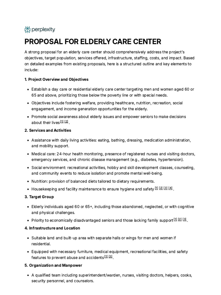 Proposal For Elderly Care Center | PDF | Mental Health | Elderly Care