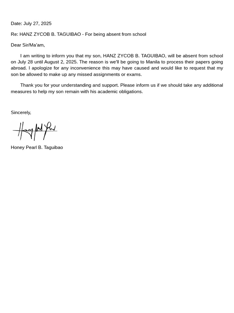 Absent Note For School | PDF