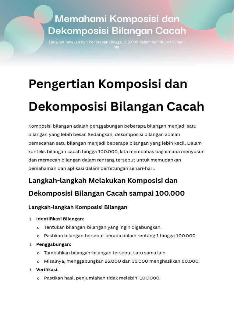 Pengertian Komposisi Dan Dekomposisi Bilangan Cacah | PDF