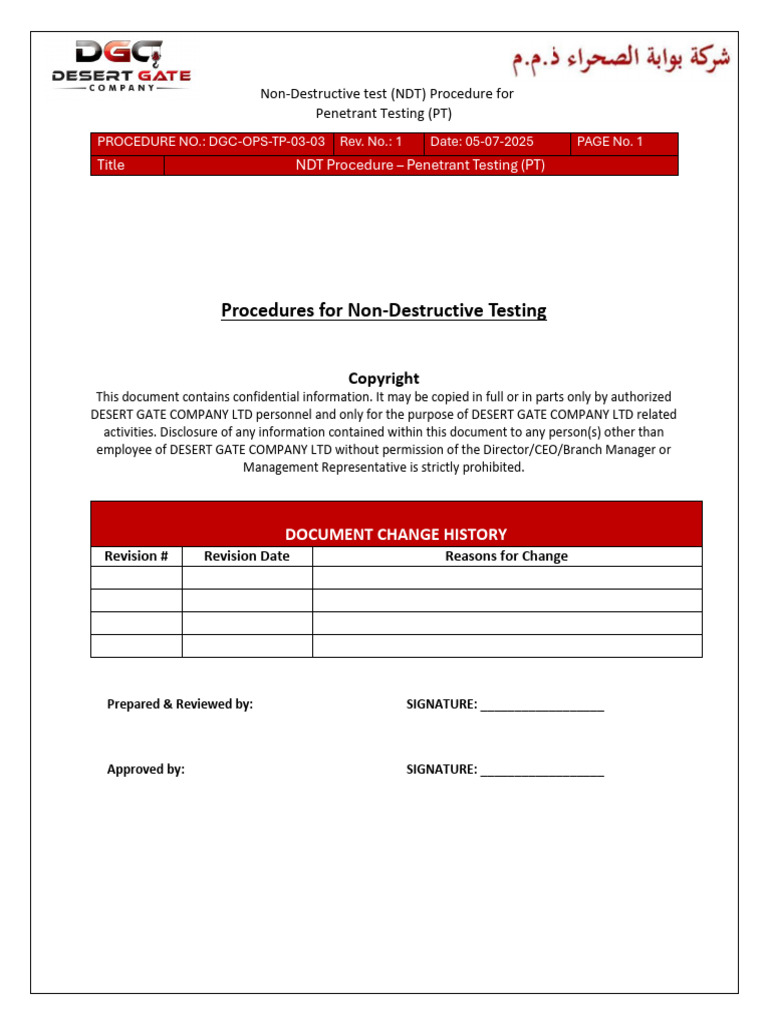 NDT Procedure - Penetrant Testing (PT) | PDF | Nondestructive Testing ...