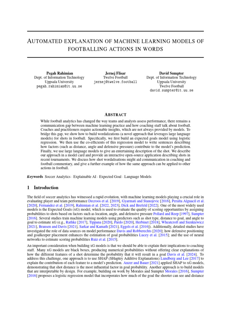 Automated Explanation of Machine Learning Models of Footballing Actions ...