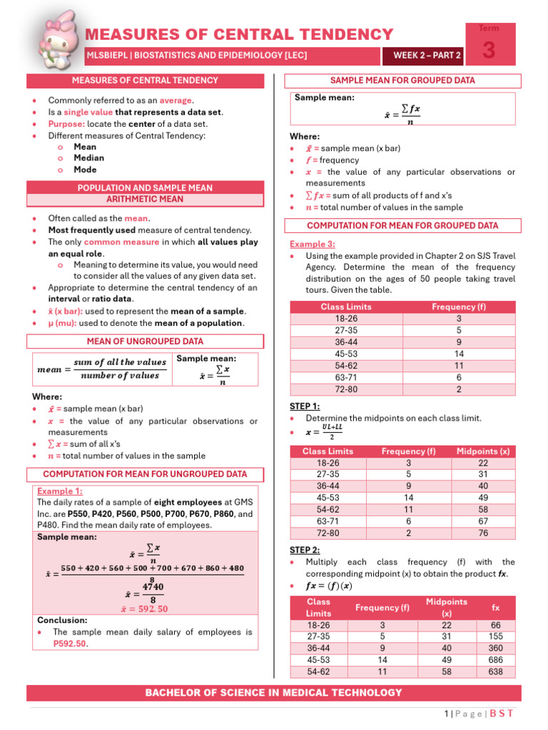 Week 2 (Part 2) - Measures of Central Tendency | PDF | Mean | Mode ...