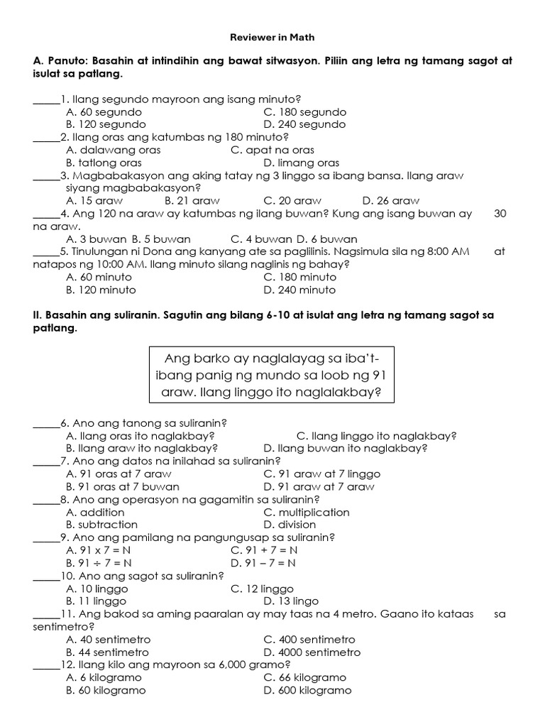 Reviewer in Math 4th PT | PDF