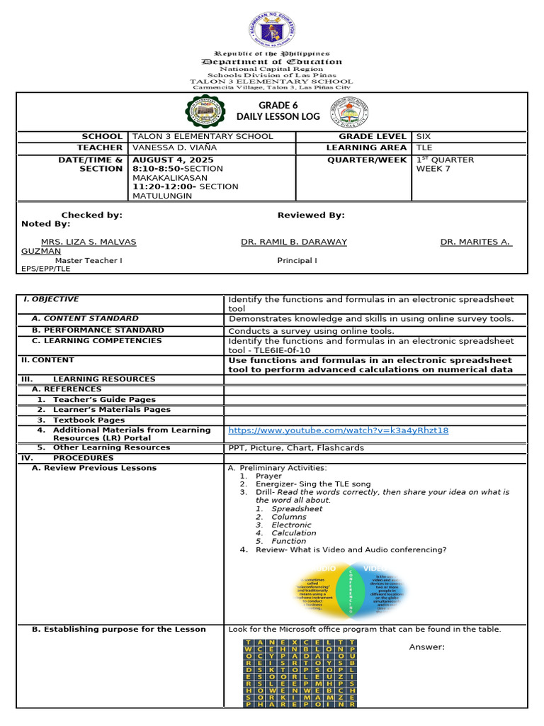 Tle_dll_august 4, 2025 | PDF | Spreadsheet | Learning