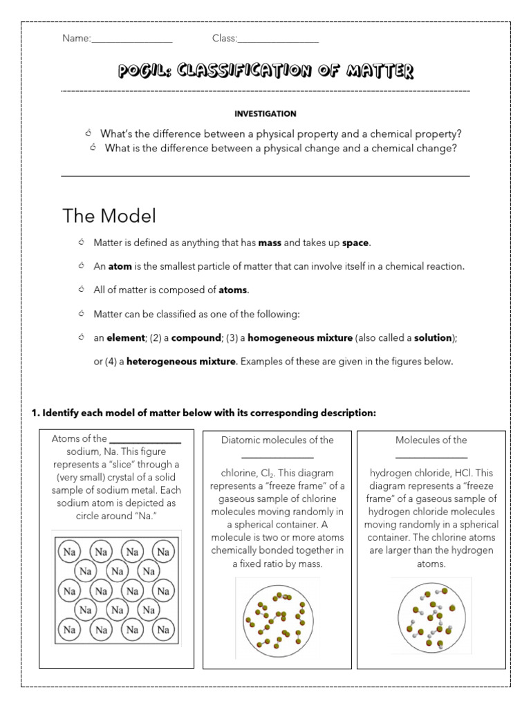 Classification of Matter POGIL | PDF | Mixture | Molecules