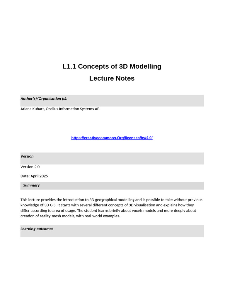 L1.1 Concepts of 3D Modelling V2.0-Eng - Notes | PDF | 3 D Modeling | Voxel