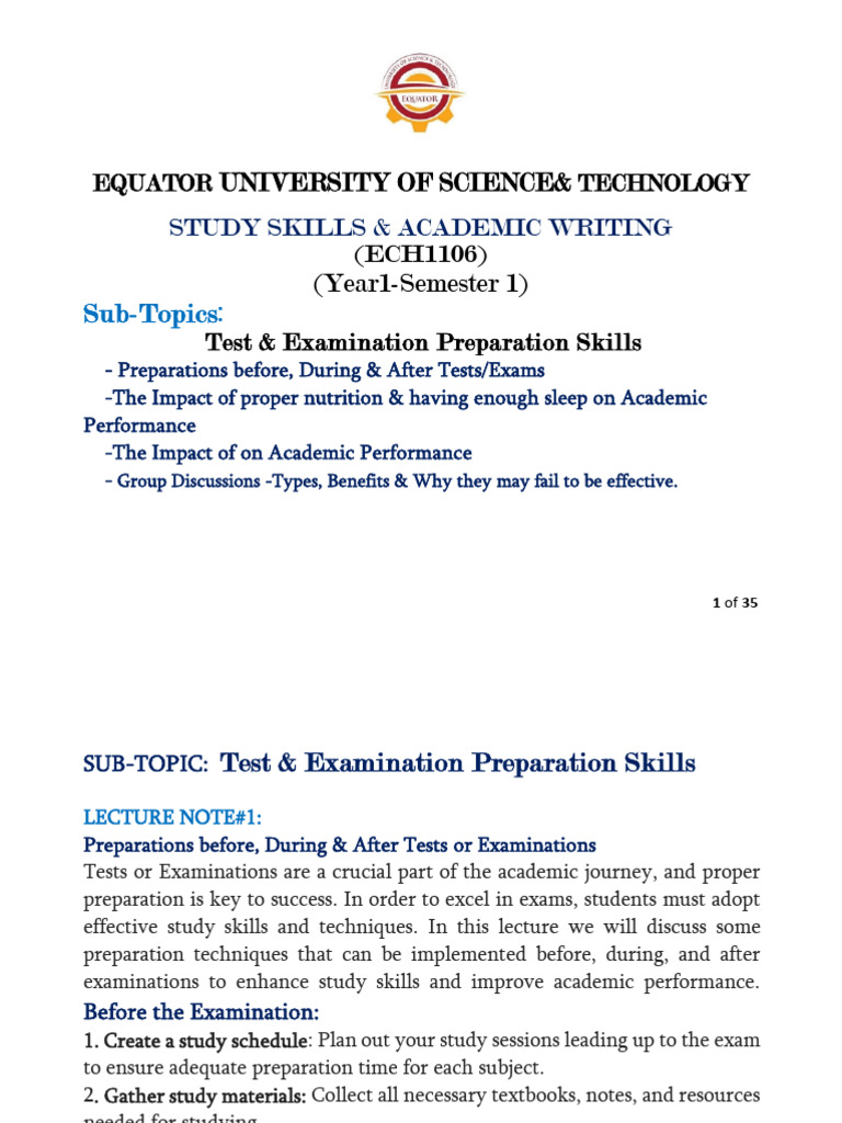 STUDY SKILLS NOTES#004 - Test & Examination-Preparation Skills | PDF ...