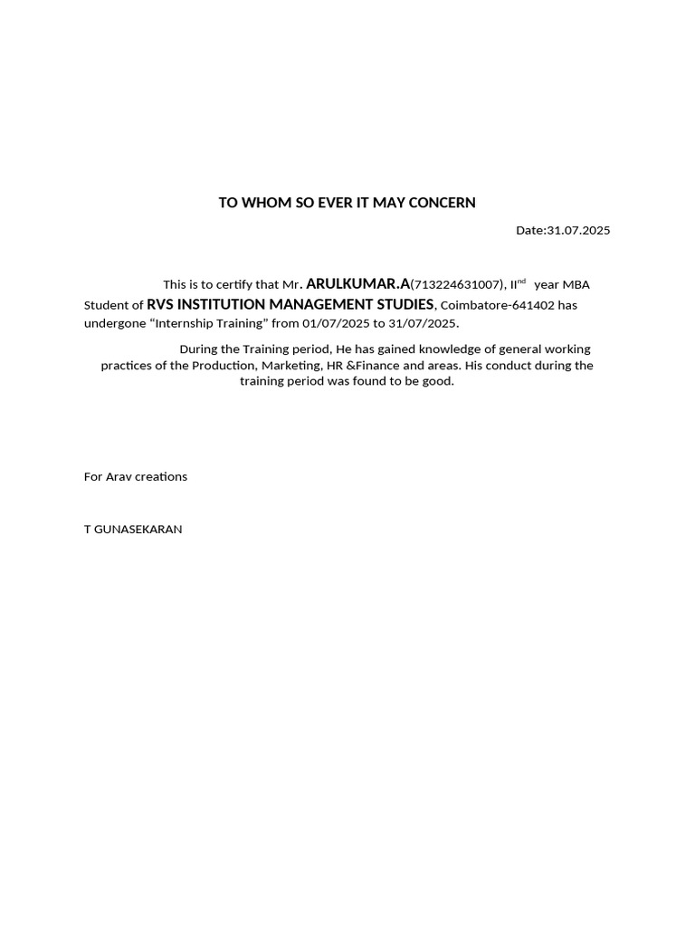 Intenship Certificate | PDF