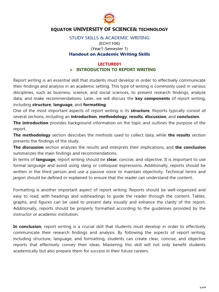 Academic Report Writing Essentials | PDF | Methodology | Risk