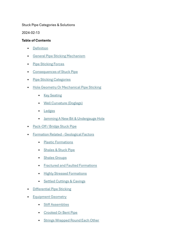Stuck Pipe Categories & Solutions | PDF | Casing (Borehole ...