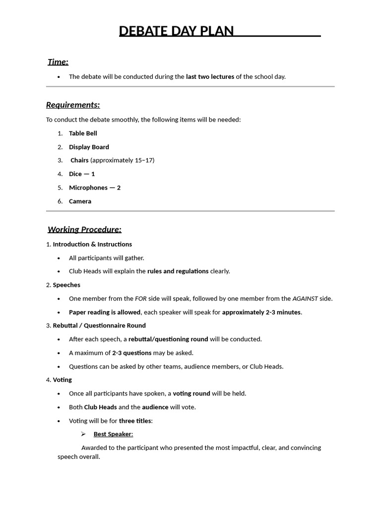 Debate Day Structure and Awards | PDF