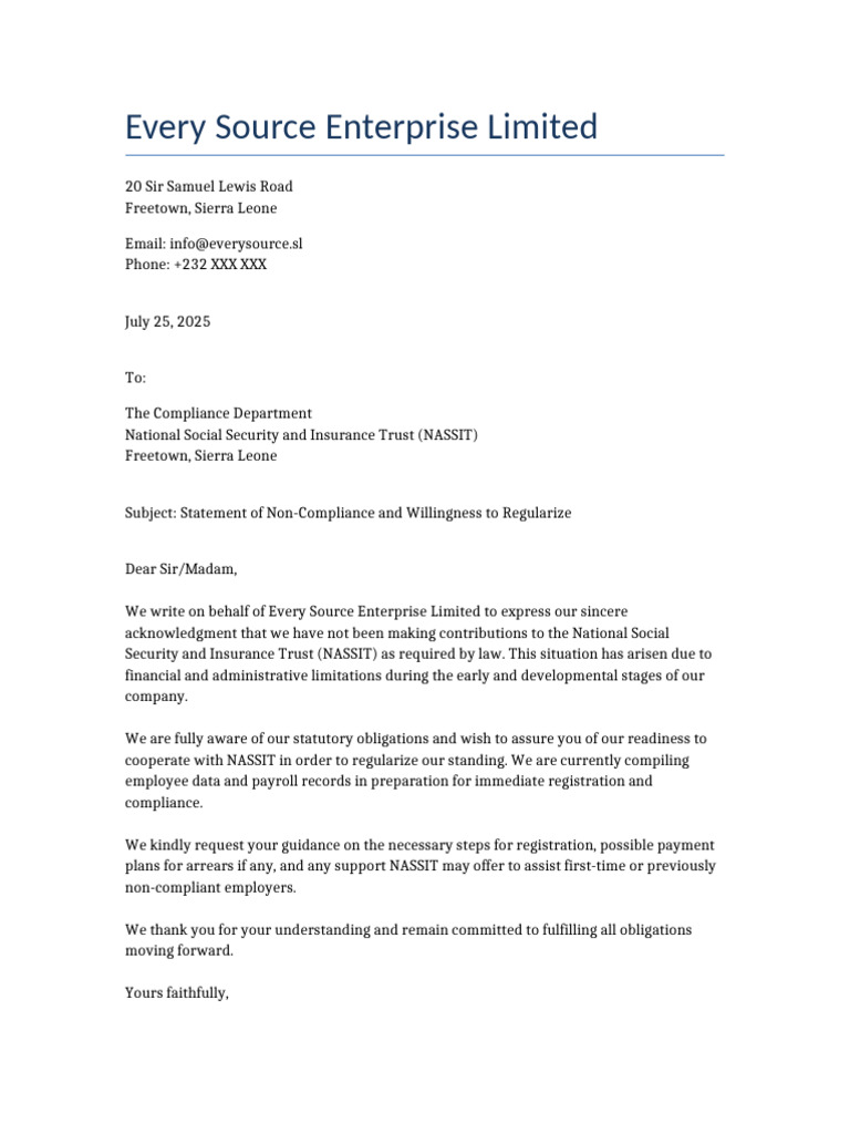 NASSIT Non Compliance Explanation Letter Every Source-2 | PDF