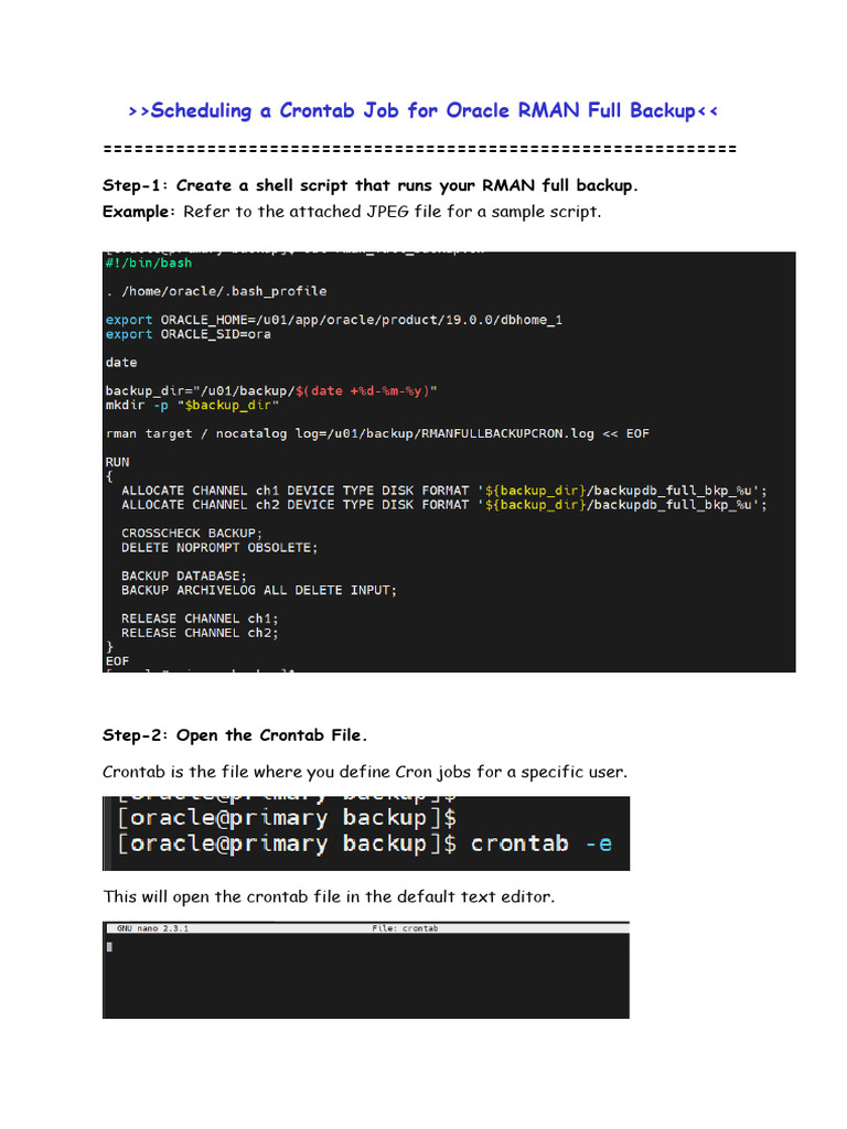 Scheduling A Crontab Job For Oracle RMAN Full Backup | PDF