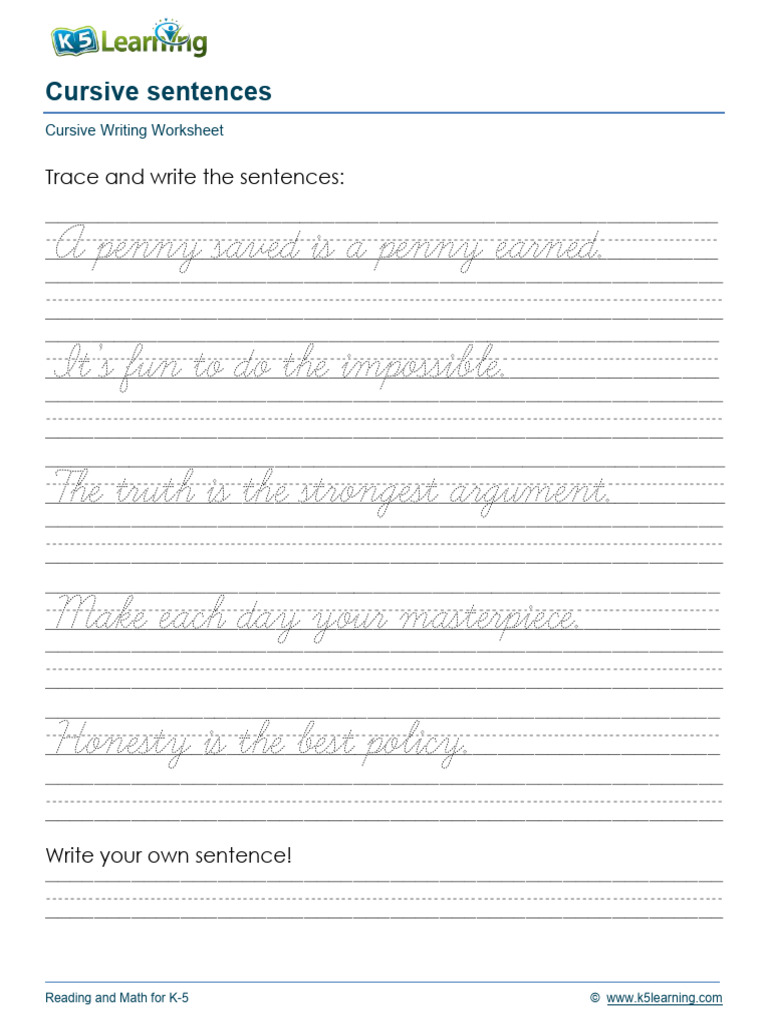 Cursive Writing Practice Sentences | PDF