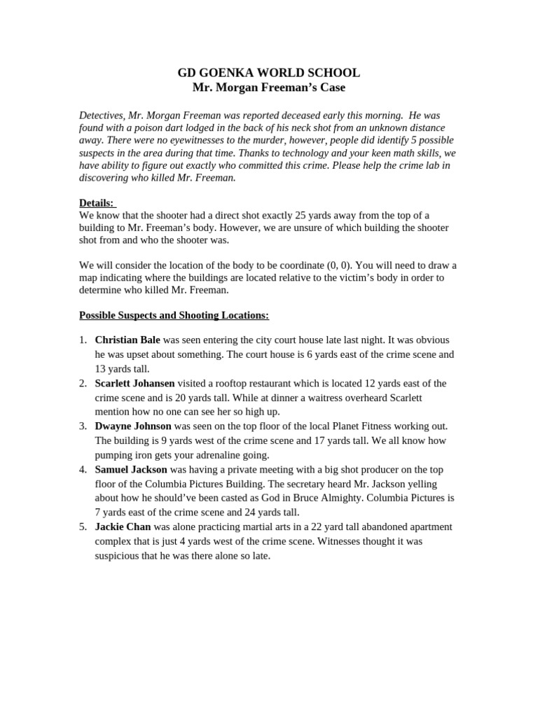 Pythagorean Theorem Murder Mystery | PDF