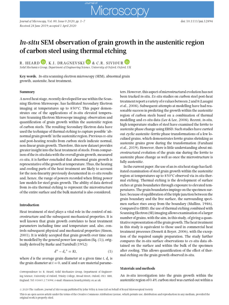 In-Situ SEM Observation of Grain Growth in The Austenitic Region | PDF ...