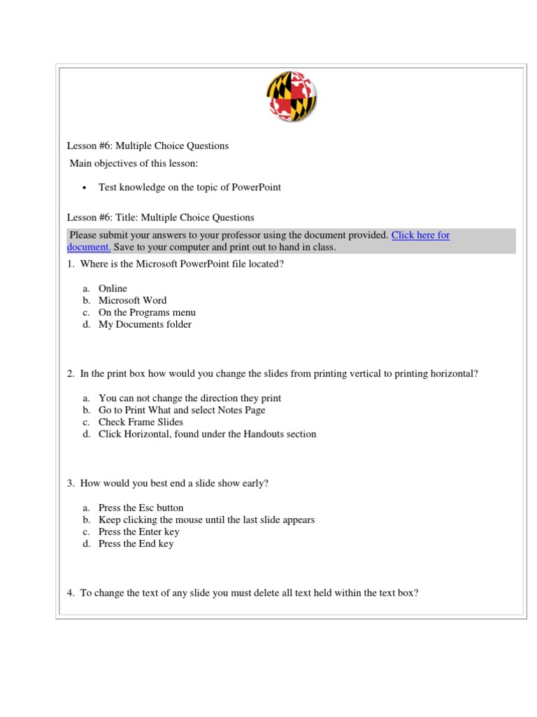 Multiple Choice Questions | PDF | Microsoft Power Point | Page Layout