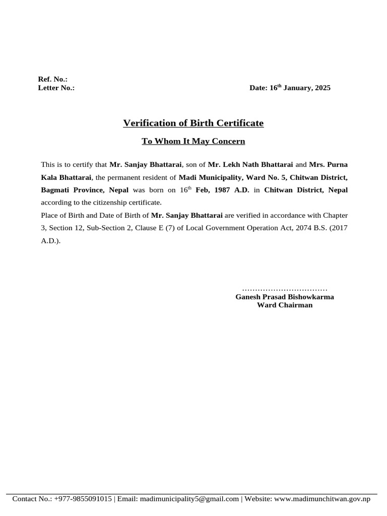 Birth Verification | PDF