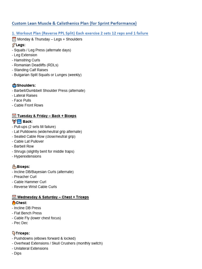 Lean Physique & Calisthenics Plan | PDF | Weight Training | Strength ...