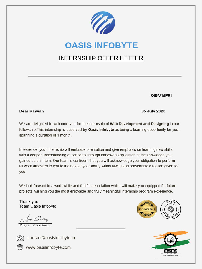 Oasis Infobyte Internship Offer | PDF