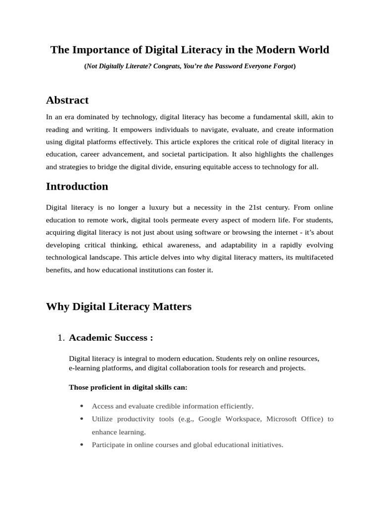Importance of Digital Literacy | PDF | Literacy | Educational Technology