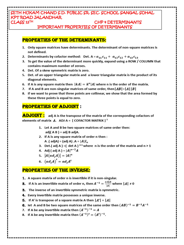 Properties 0f The Determinants. | PDF | Matrix (Mathematics) | Determinant