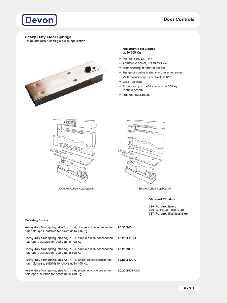 Devon- Floor Spring Data Sheet | PDF