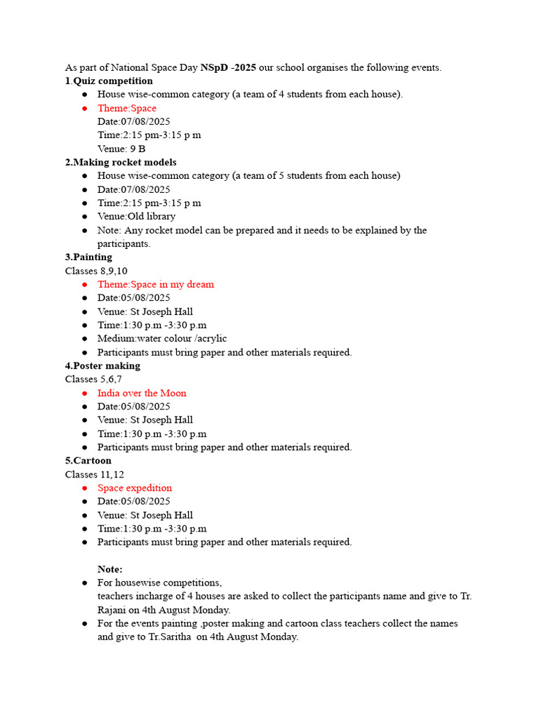 NSpD 2025 School Event Schedule | PDF