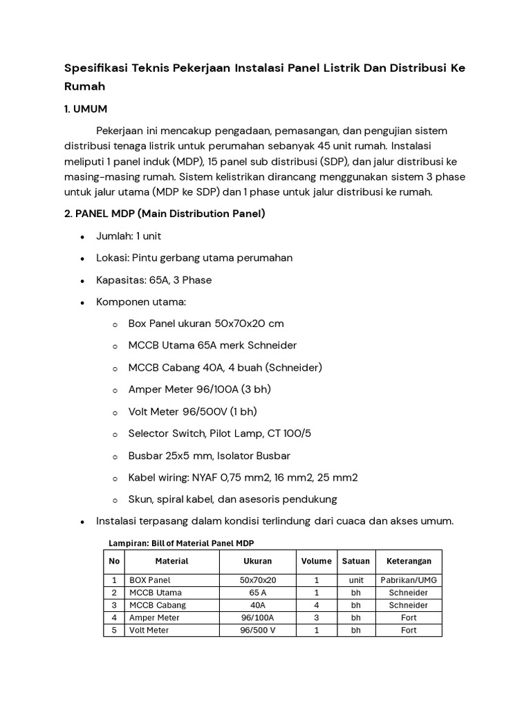 Spesifikasi Instalasi Panel Listrik | PDF