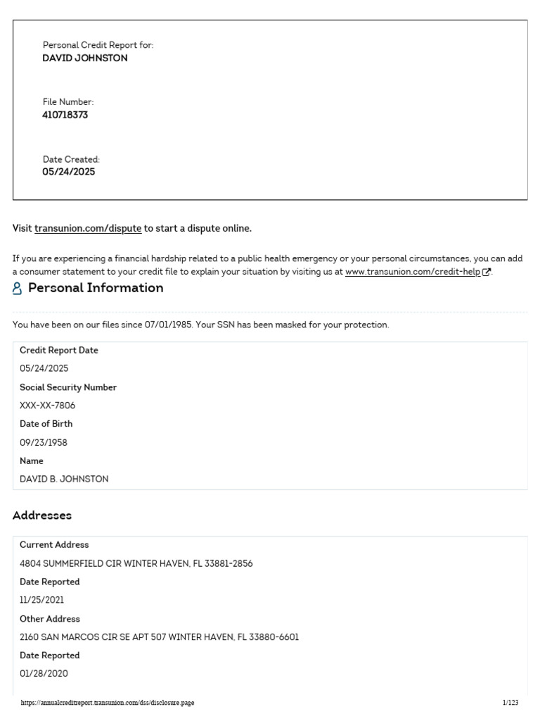 View Your Report - TransUnion Credit Report | PDF | Credit | Finance ...