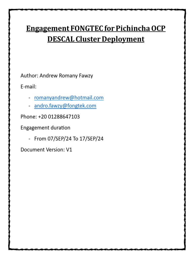 Engagement FONGTEC For Pichincha OCP 4 | PDF | Computer Cluster | Virtual Machine