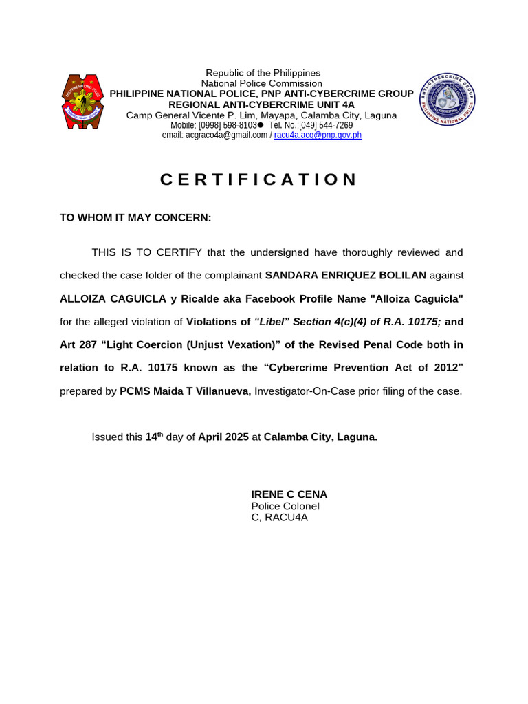 Certification Re Review and Checking of Folder Prior of Filing in Prosecutor | PDF