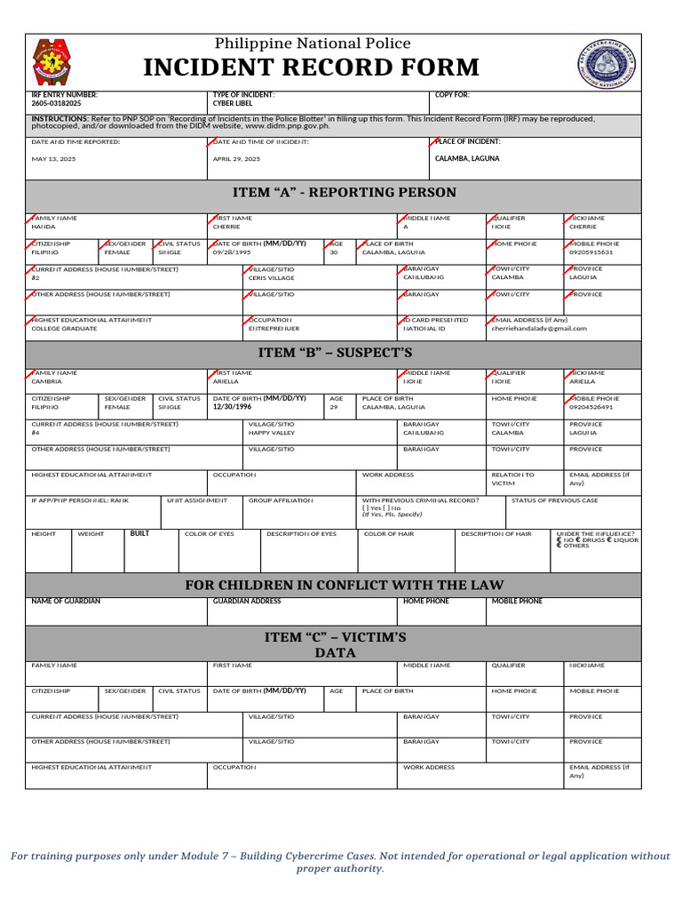 Revised Incident Record Form 3 IRF | PDF | Government