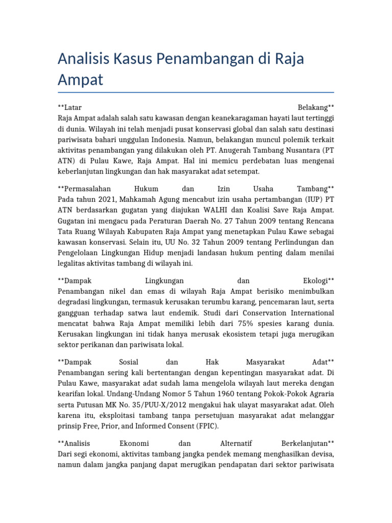 Analisis Kasus Penambangan Raja Ampat | PDF