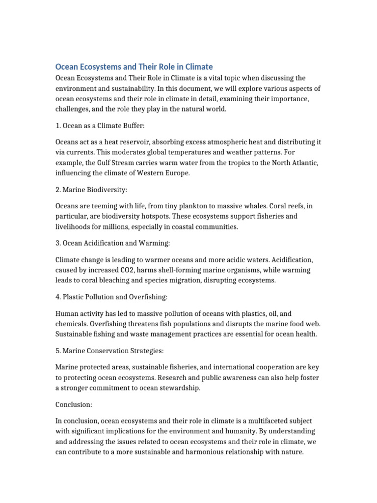 Ocean Ecosystems and Their Role in Climate Expanded | PDF