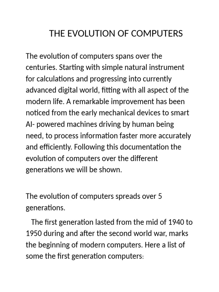 Evolution of Computers: 5 Generations | PDF | Central Processing Unit ...
