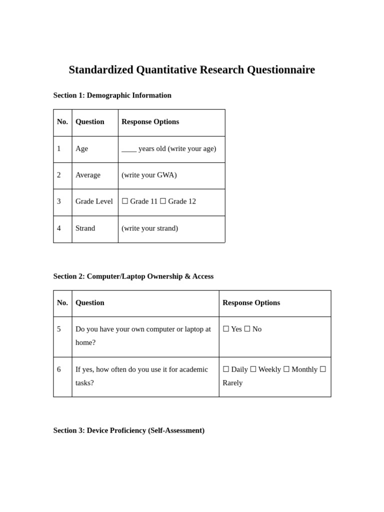 Limited Device Proficiency Questionnaire | PDF | Computing