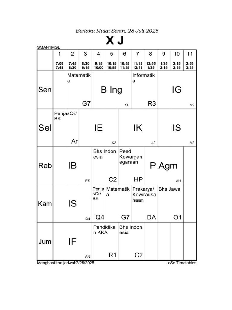 Jadwal X - J Mulai 28 Juli 2025 | PDF