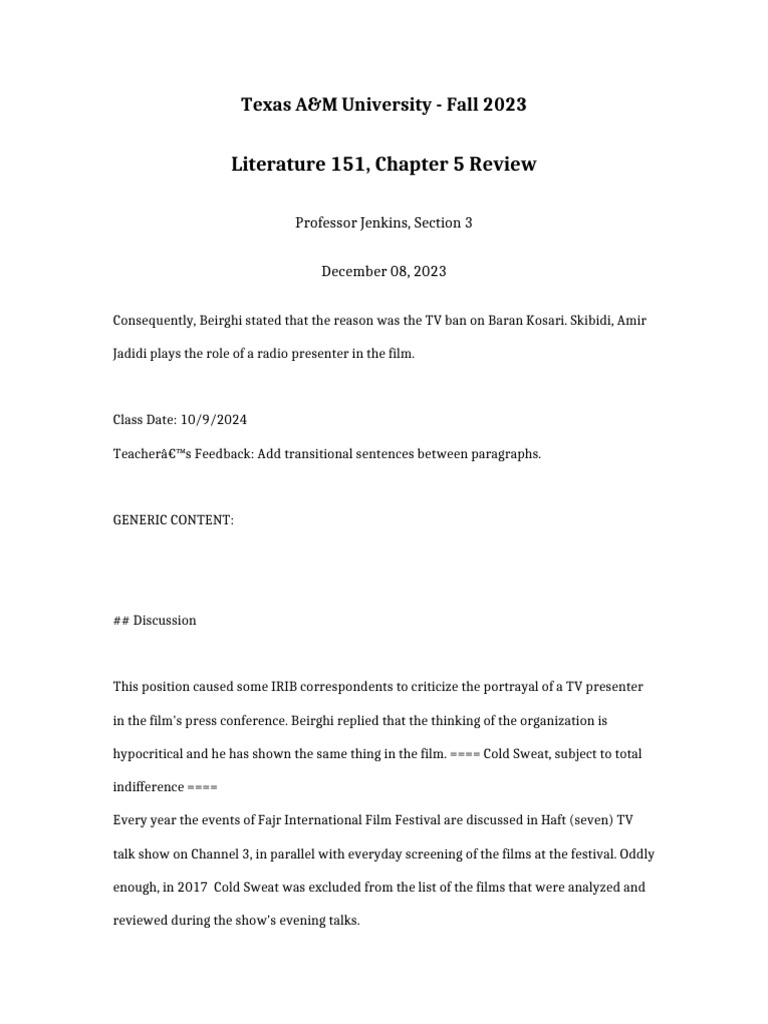 Literature 151 Chapter 5 Review | PDF
